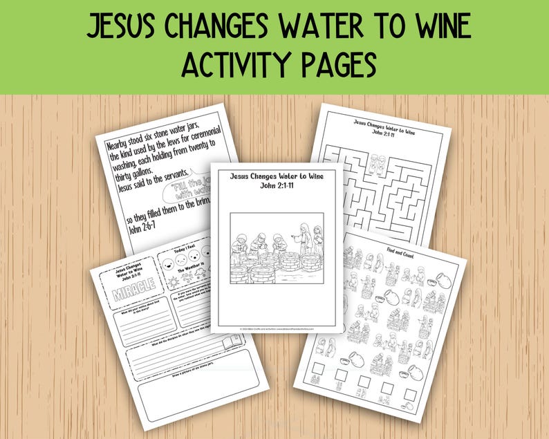 Jesus Changes Water to Wine Activity Pages, Jesus' First Miracle ...
