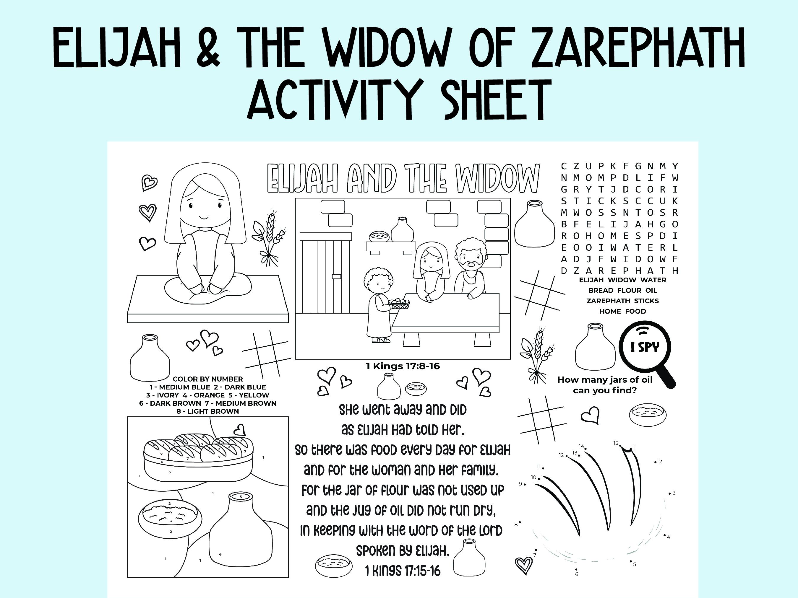 Elijah and the Widow of Zarephath Activity Sheet, Children's Church ...