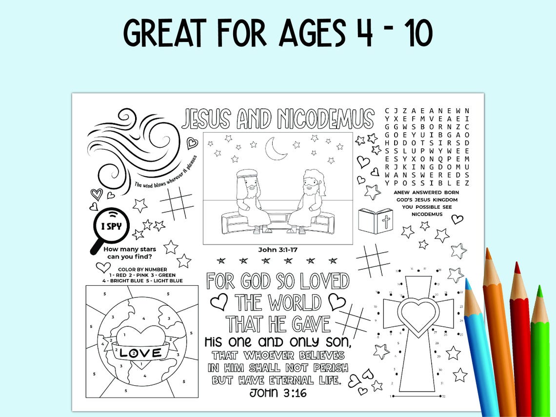 Jesus and Nicodemus Activity Sheet, Children's Church Activity, Bible ...