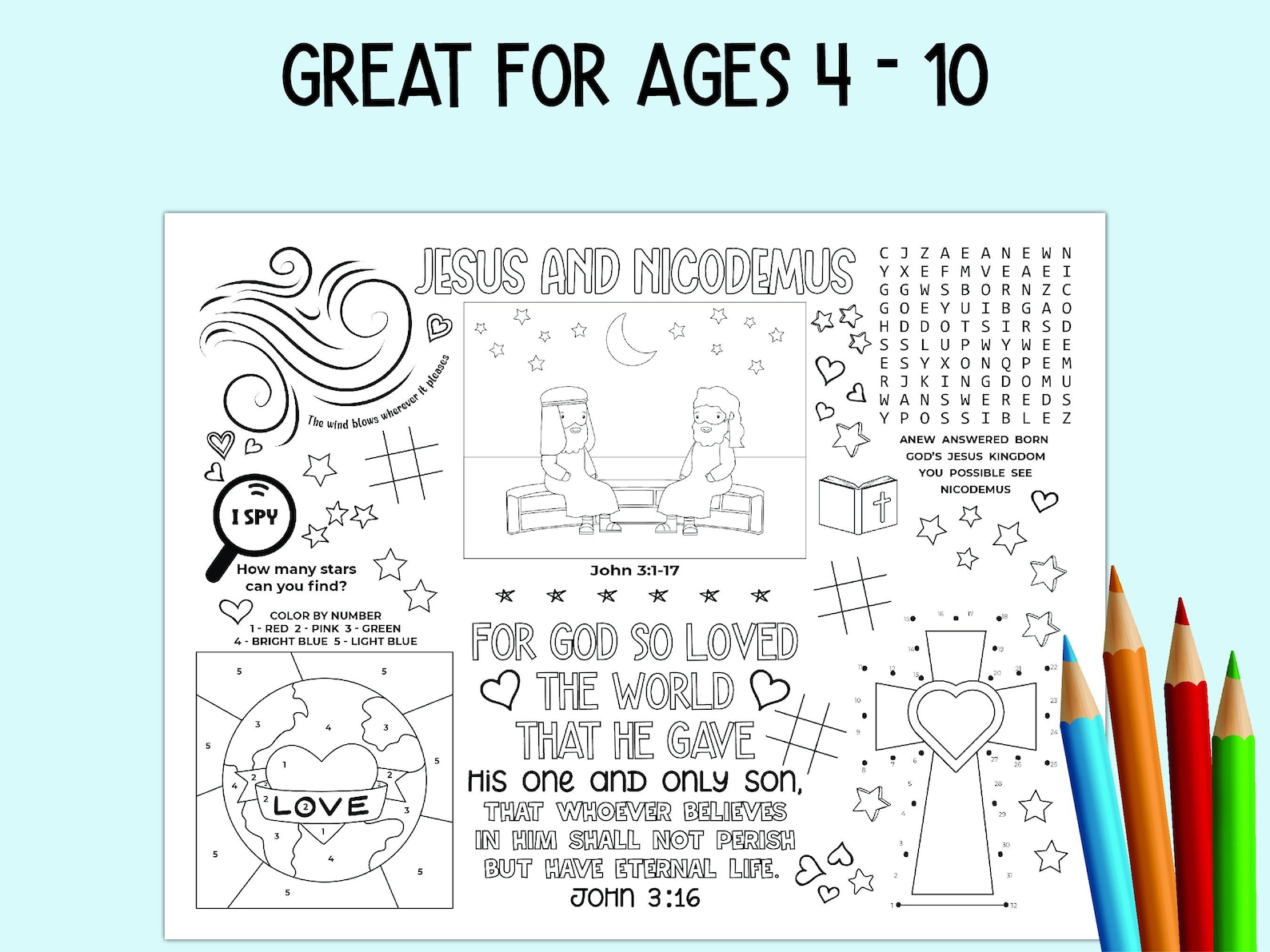 Jesus and Nicodemus Activity Sheet, Children's Church Activity, Bible ...