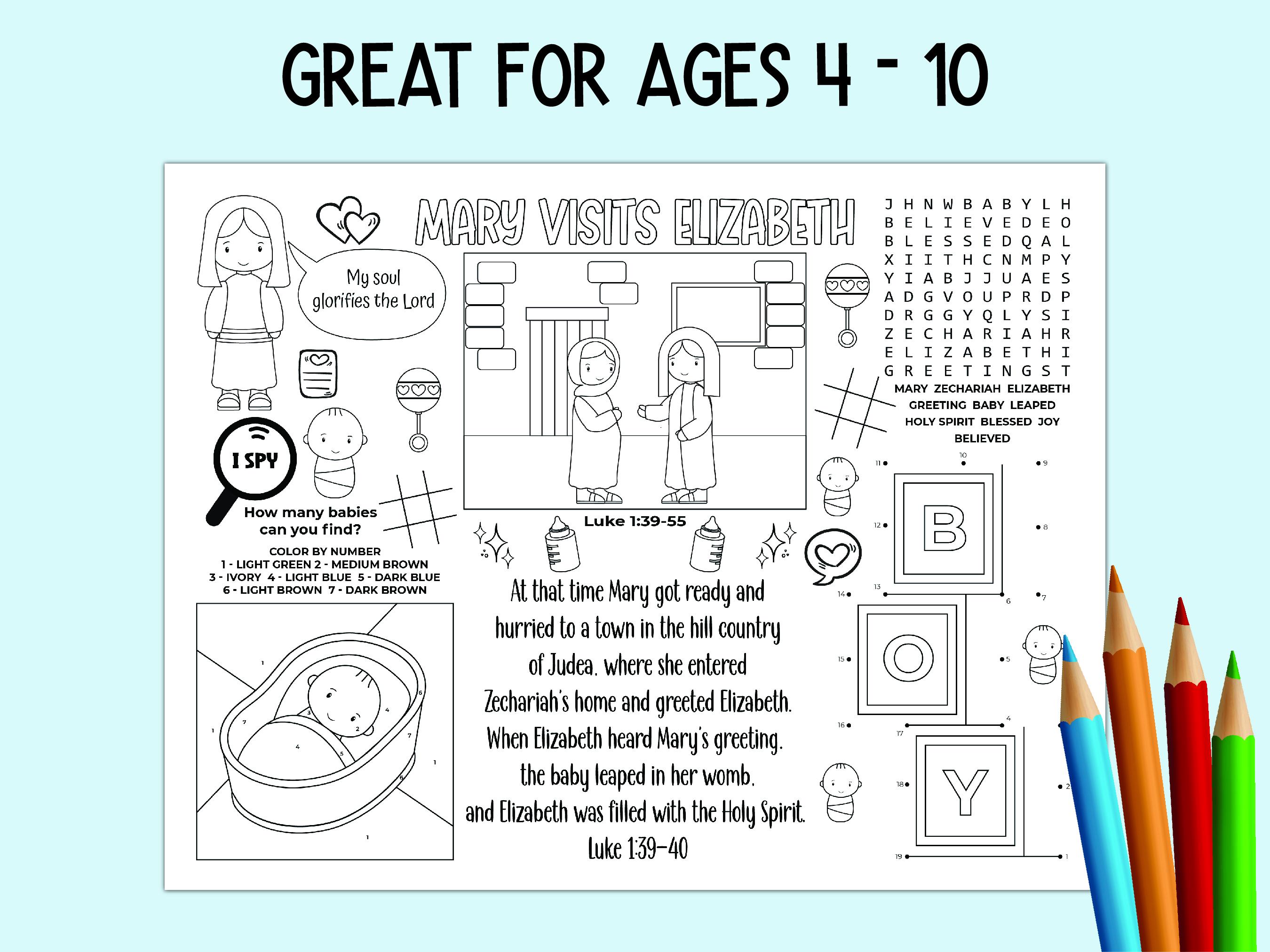 Mary Visits Elizabeth Activity Sheet, Children's Church, Bible Activity ...