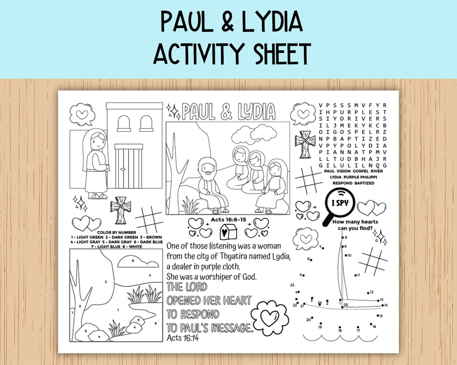 Paul and Lydia Activity Sheet, the Macedonian Call, Lydia Baptized ...