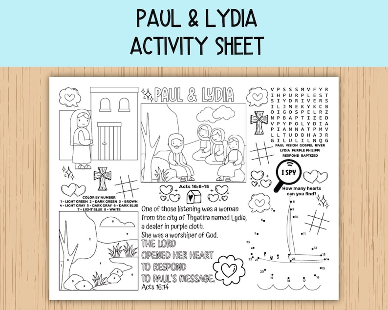 Paul and Lydia Activity Sheet, the Macedonian Call, Lydia Baptized ...