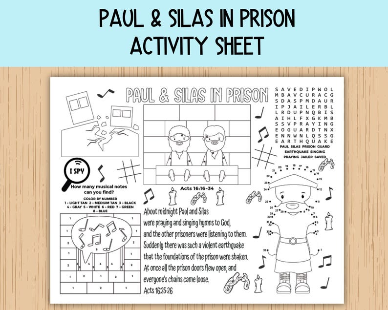 Paul and Silas in Prison Activity Sheet, Children's Church Activity ...