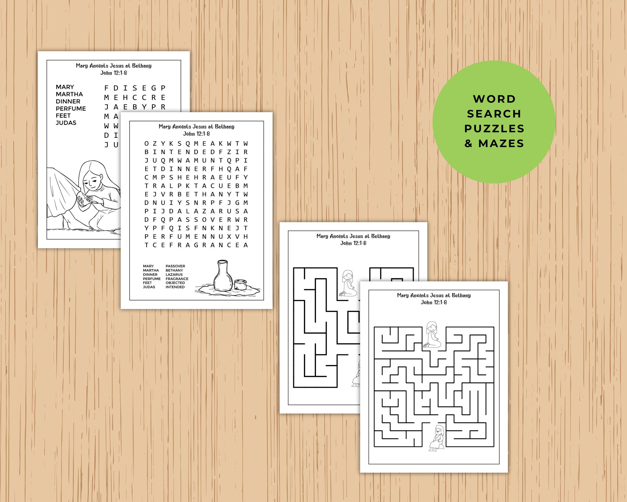 Mary Anoints Jesus at Bethany Activity Pages, Holy Week Activities ...