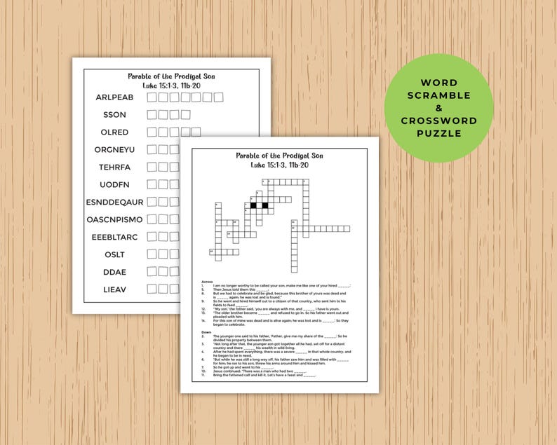 Parable of the Prodigal Son Activity Pages, Sunday School Activities ...