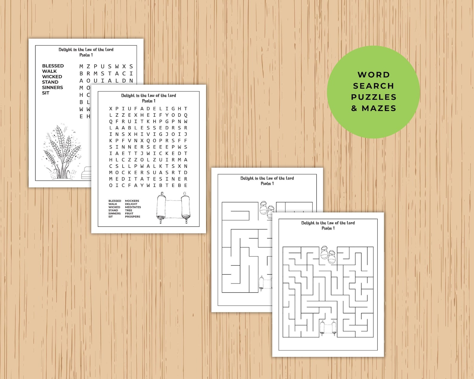 Psalm 1 Activity Pages, Delight in the Law of the Lord, Sunday School ...