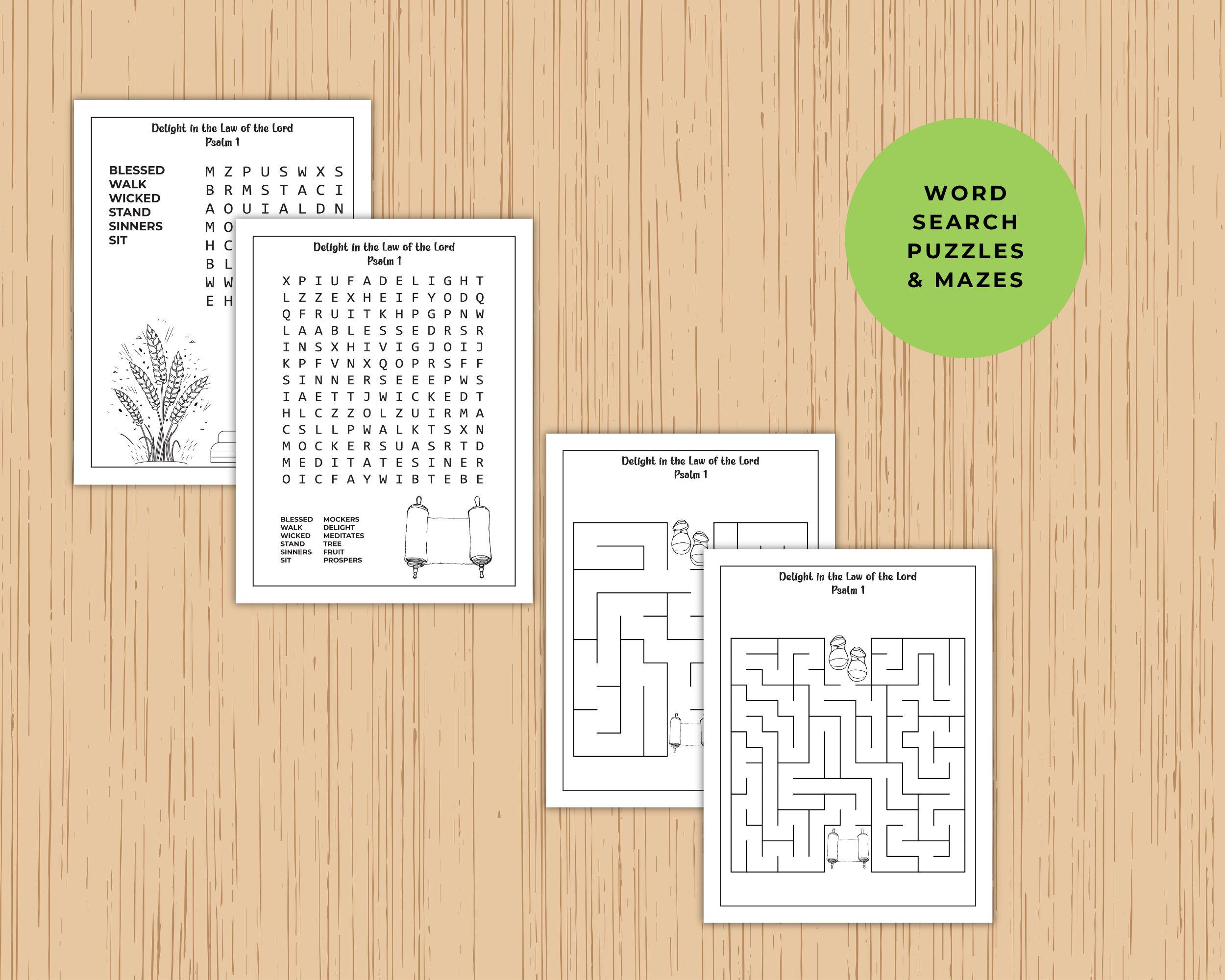 Psalm 1 Activity Pages, Delight in the Law of the Lord, Sunday School ...