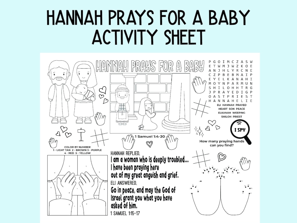 Hannah Prays for a Baby Activity Sheet, Children's Church, Bible ...