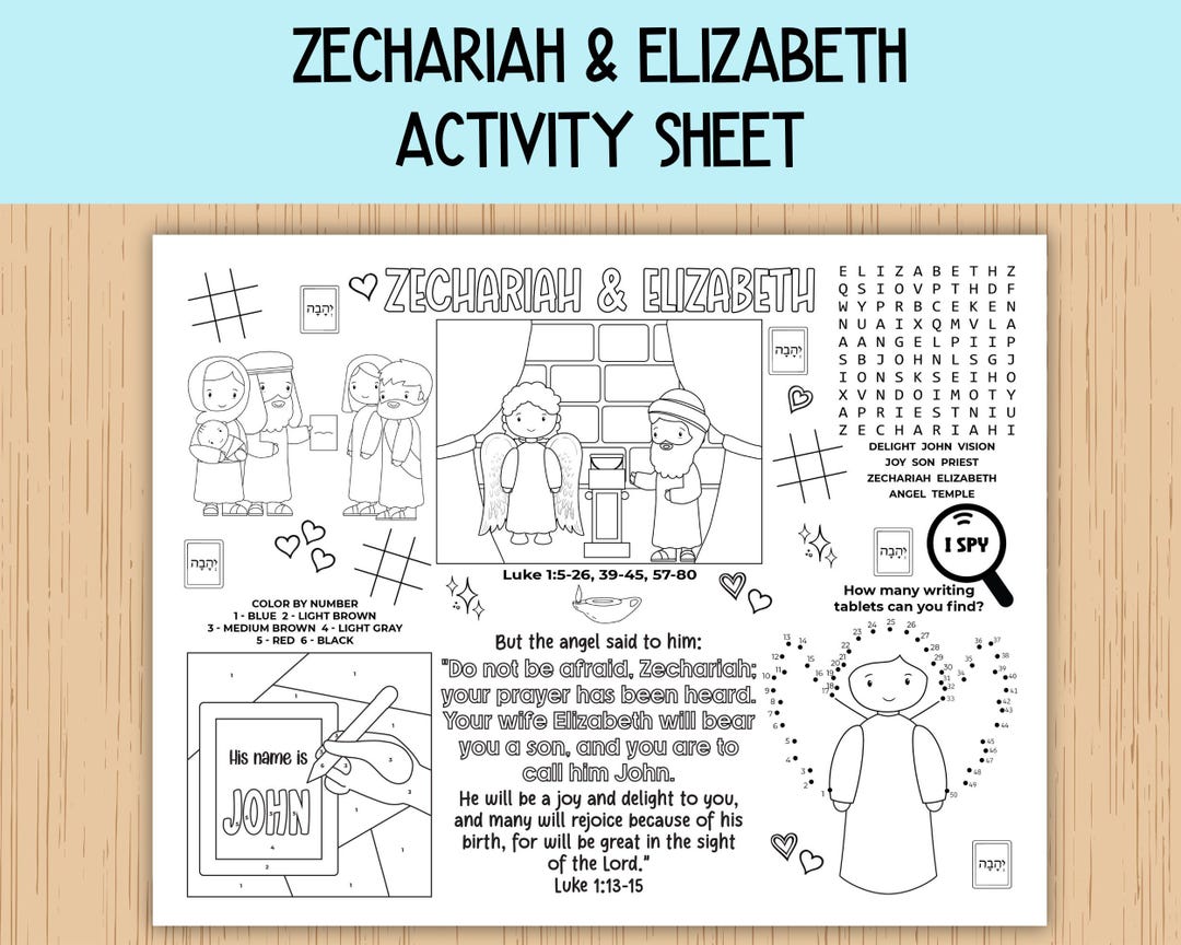 Zechariah and Elizabeth Activity Sheet, Children's Church, Bible ...