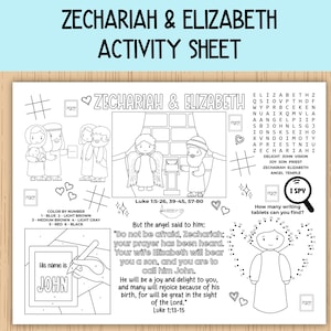 Zechariah and Elizabeth Activity Sheet, Children's Church, Bible ...