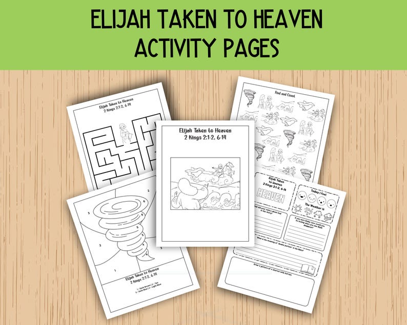 Elijah Taken to Heaven Activity Pages, Elijah and Chariot of Fire ...