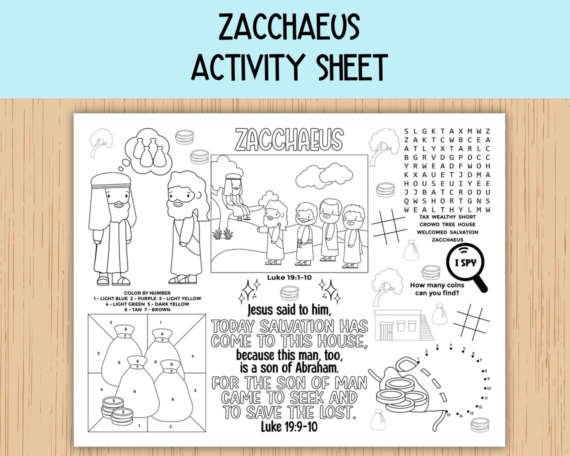 Zacchaeus Activity Sheet, Children's Church Activity, Bible Activity ...