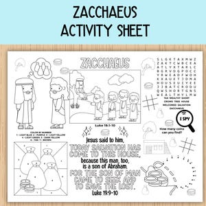 Zacchaeus Activity Sheet, Children's Church Activity, Bible Activity ...
