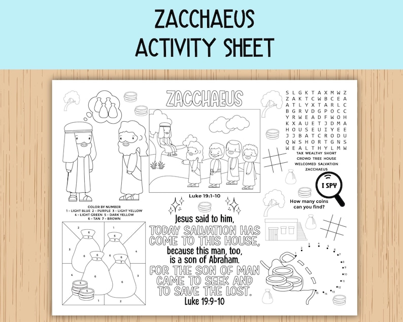 Zacchaeus Activity Sheet, Children's Church Activity, Bible Activity ...