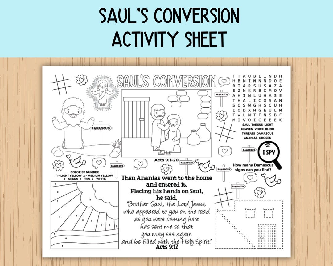 Saul's Conversion Activity Sheet, Children's Church Activity, Bible ...