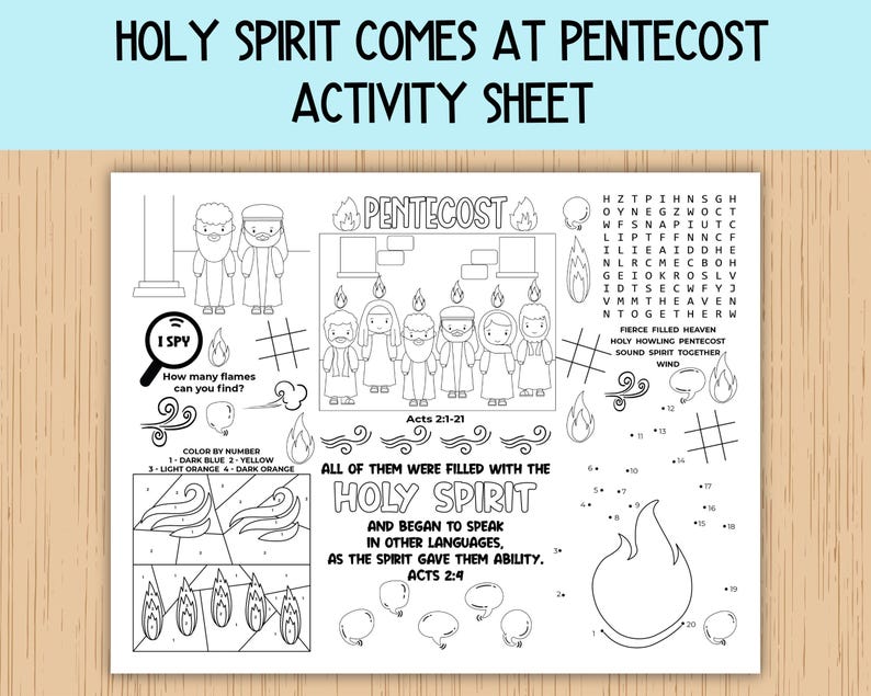 Pentecost Activity Sheet, Children's Church Activity, Bible Activity ...