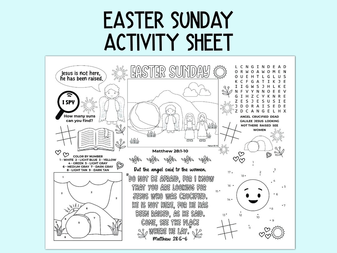 Easter Sunday Activity Sheet, Children's Church Activity, Bible ...