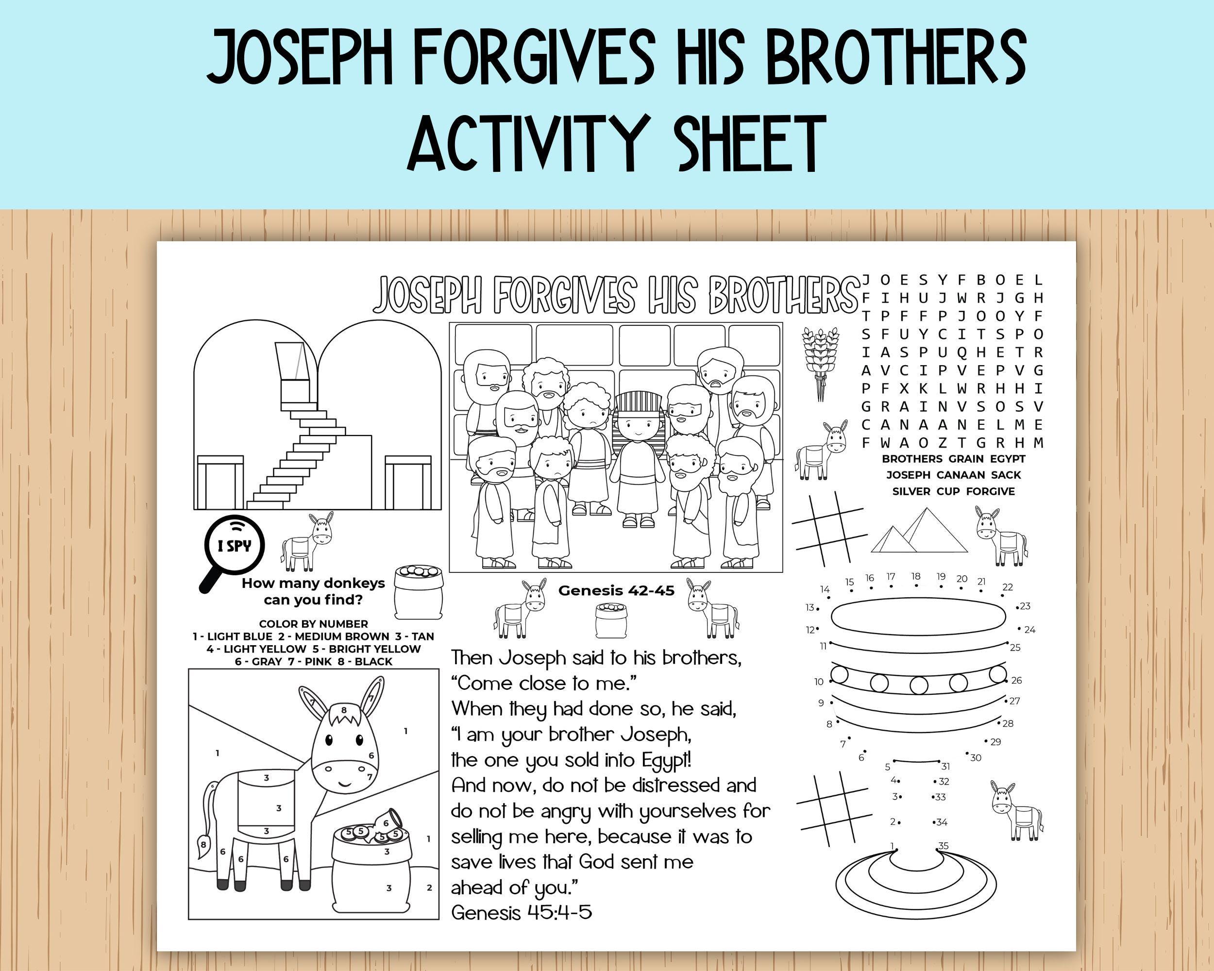 Joseph Forgives His Brothers Activity Sheet, Children's Church, Bible ...