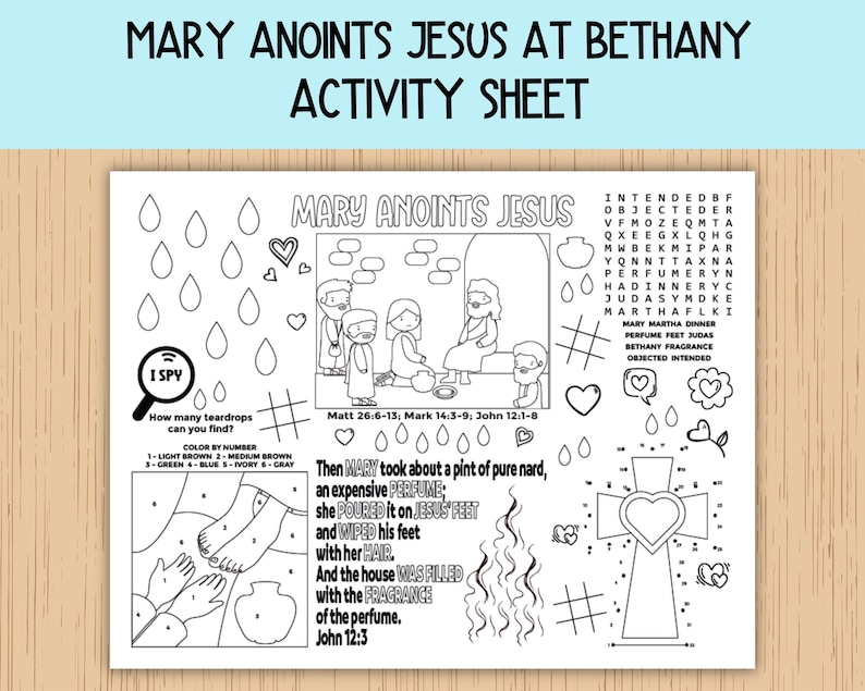 Mary Anoints Jesus at Bethany Activity Sheet, Children's Church ...
