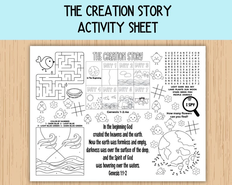The Creation Story Activity Sheet, Children's Church, Bible Activity ...