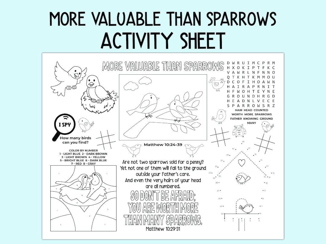 The More Valuable Than Sparrows Activity Sheet, Children's Church ...