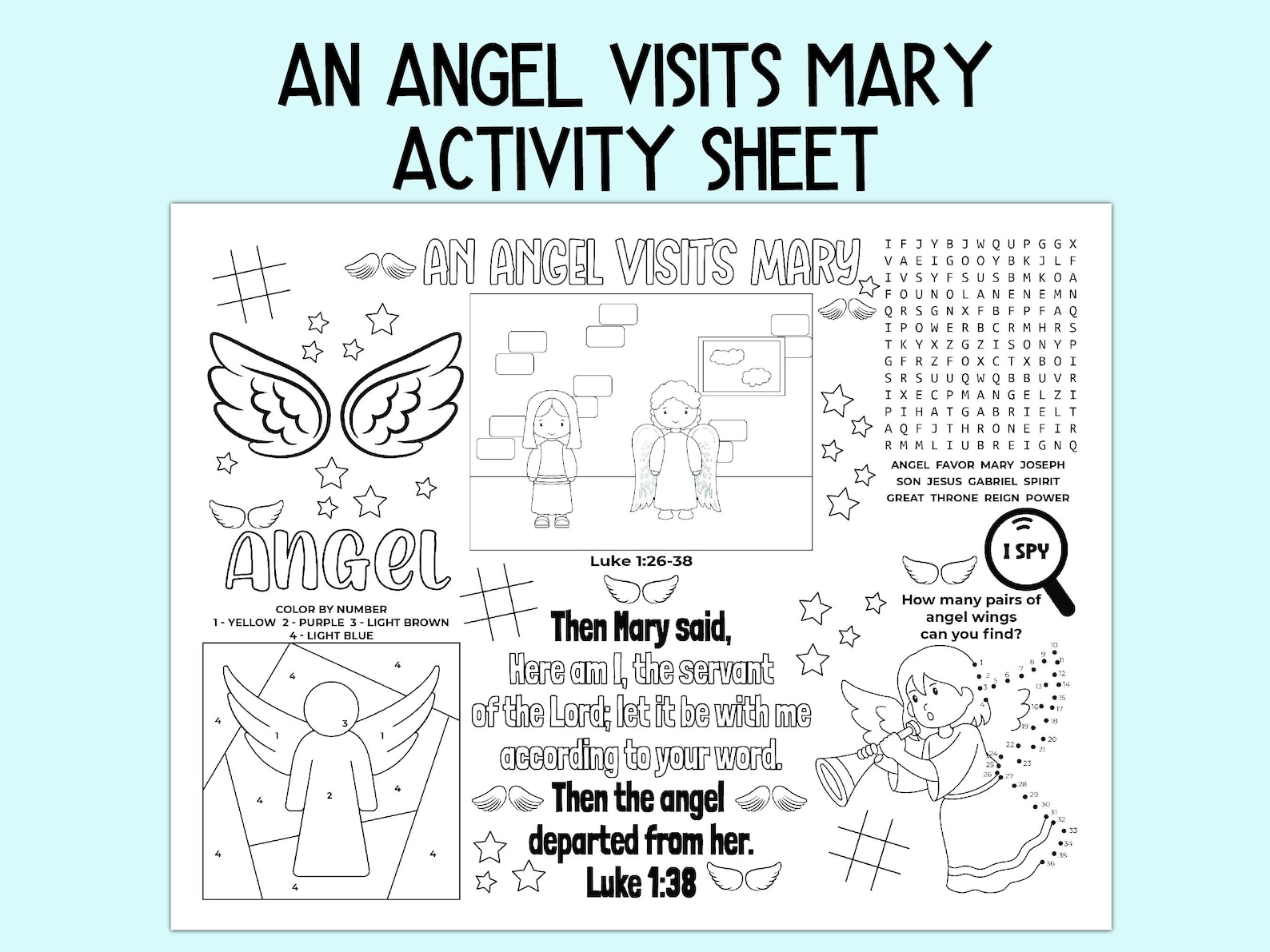 An Angel Visits Mary Activity Sheet, Children's Church Activity, Bible ...
