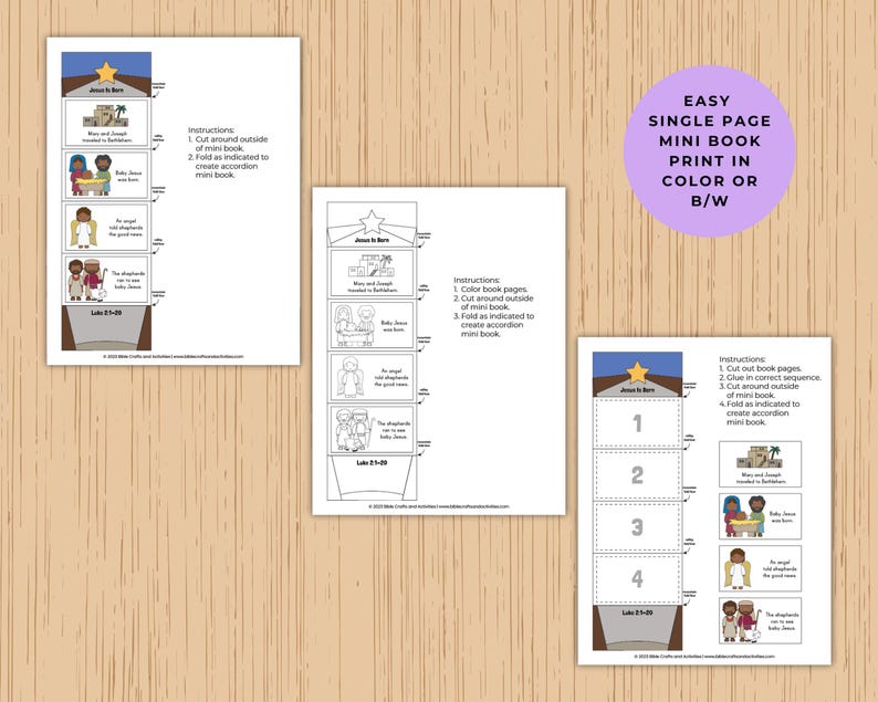 Christmas Story Mini Book, Nativity Story Craft, Sunday School or Bible ...