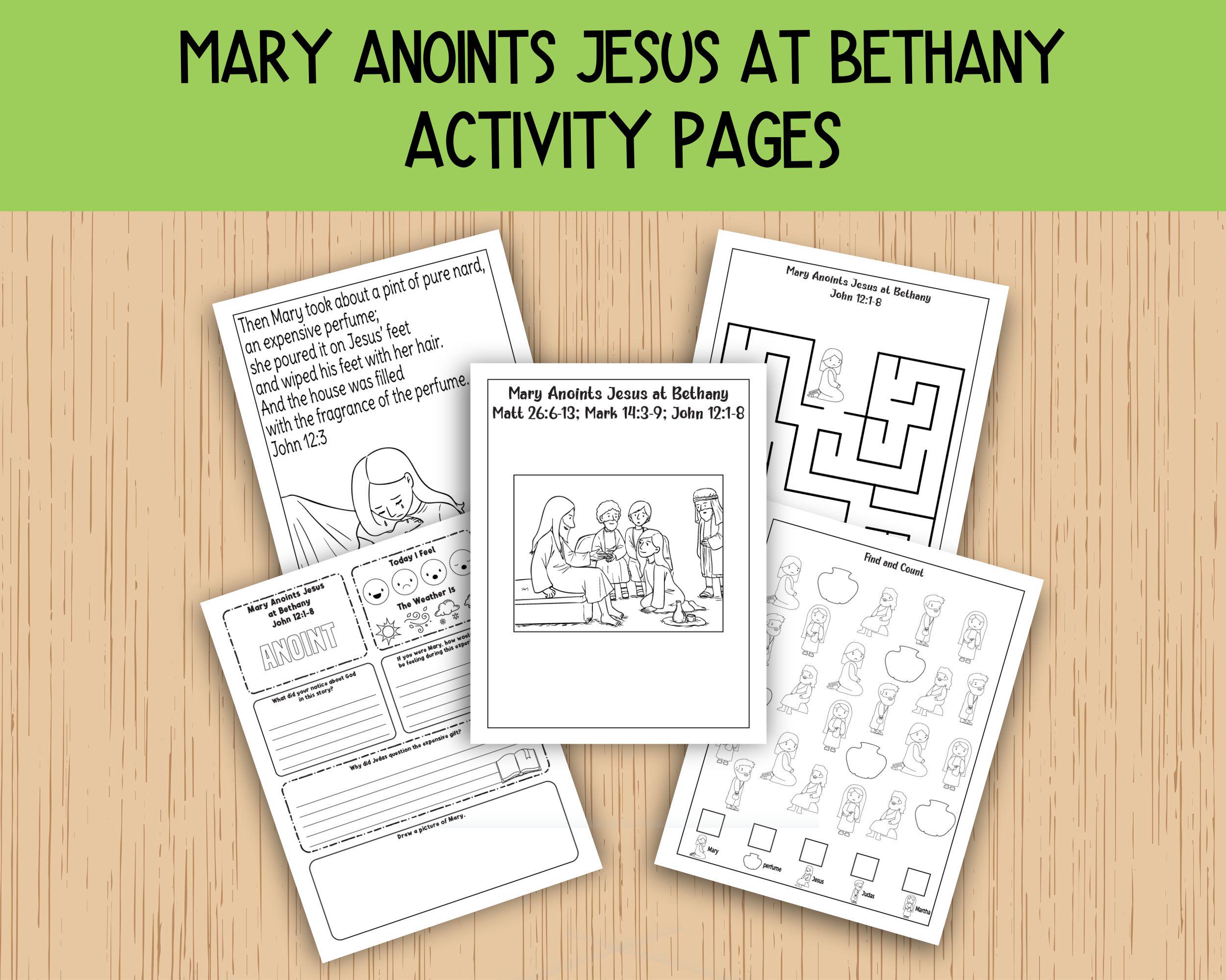 Mary Anoints Jesus at Bethany Activity Pages, Holy Week Activities ...