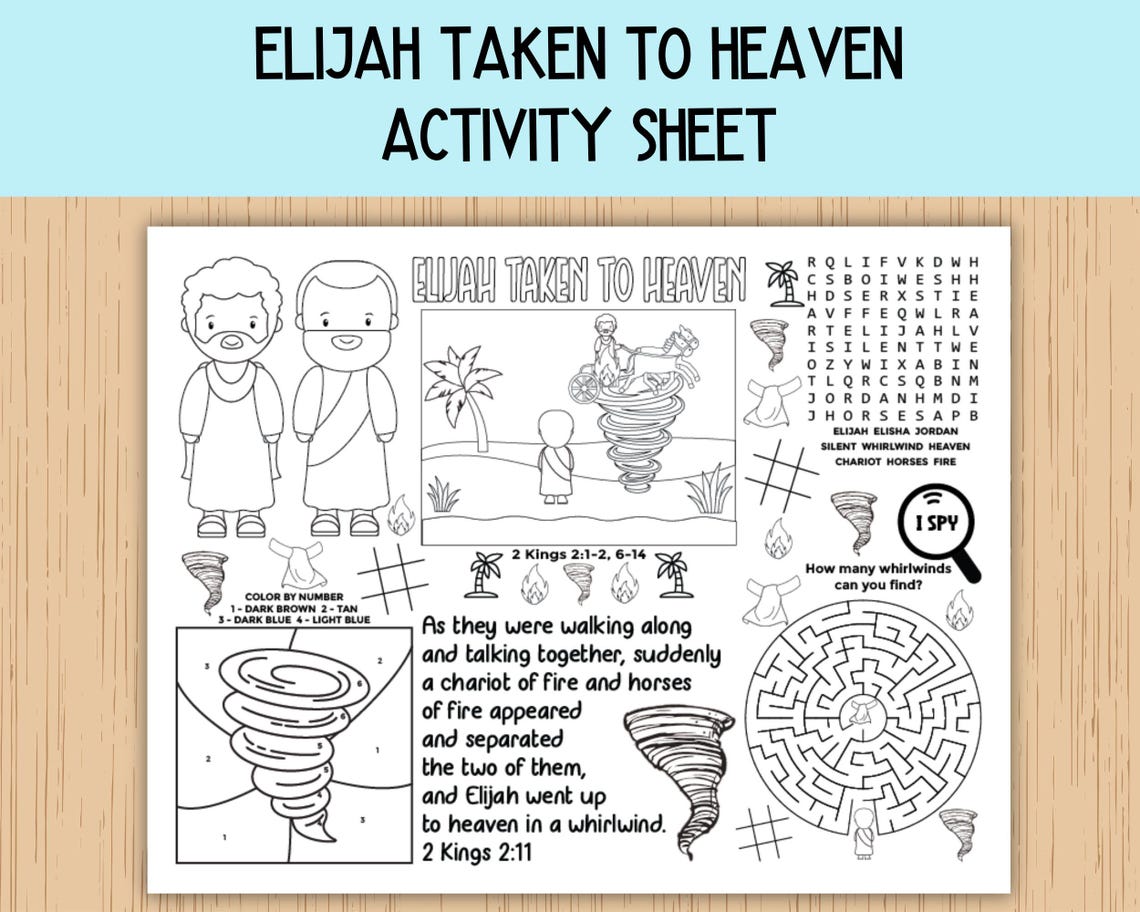 Elijah Taken to Heaven Activity Sheet, Elijah and the Fiery Chariot ...