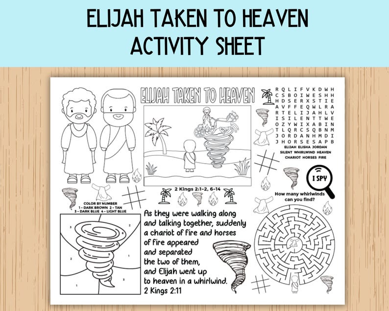 Elijah Taken to Heaven Activity Sheet, Elijah and the Fiery Chariot ...