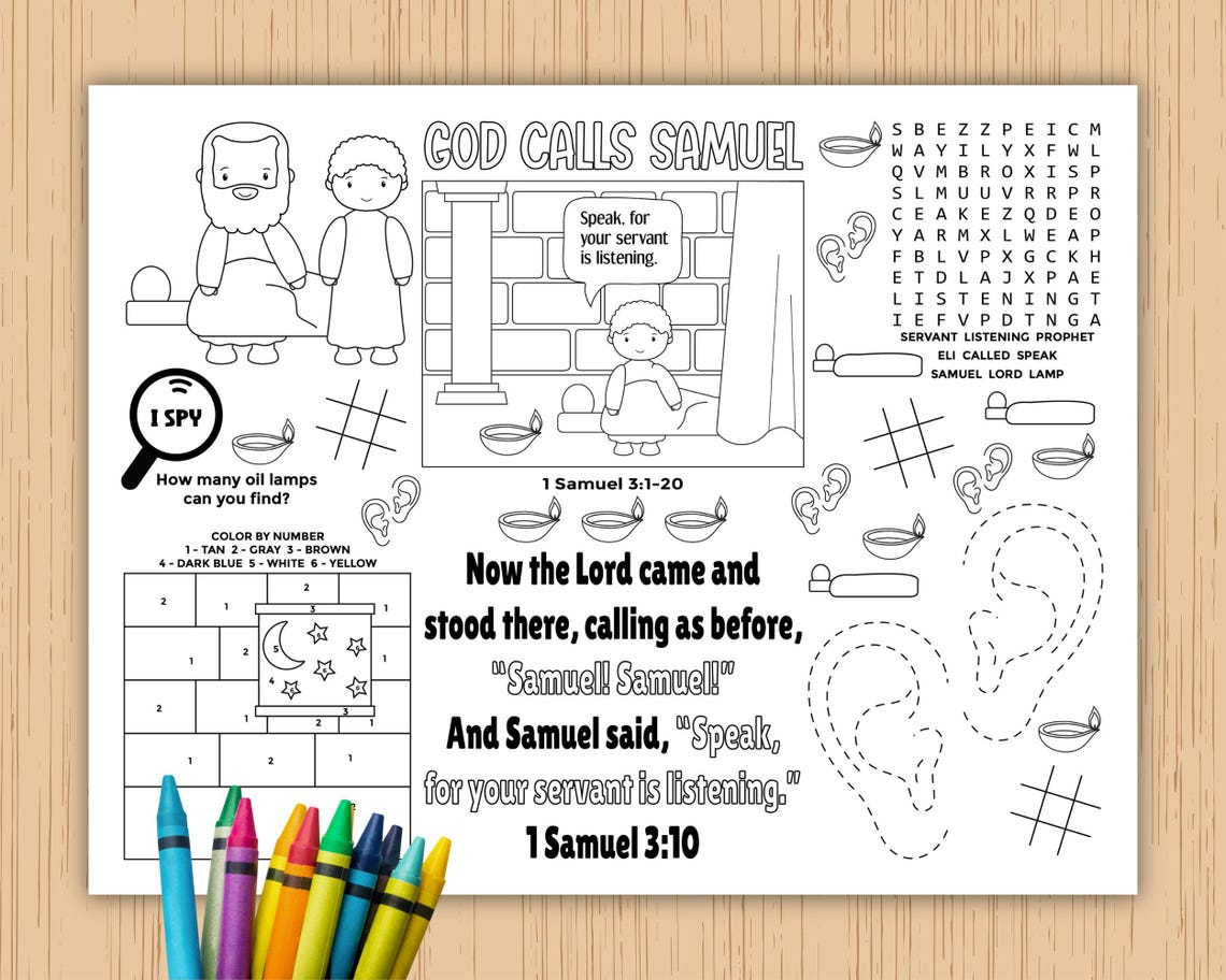 God Calls Samuel Activity Sheet, Samuel Listens, Children's Church ...