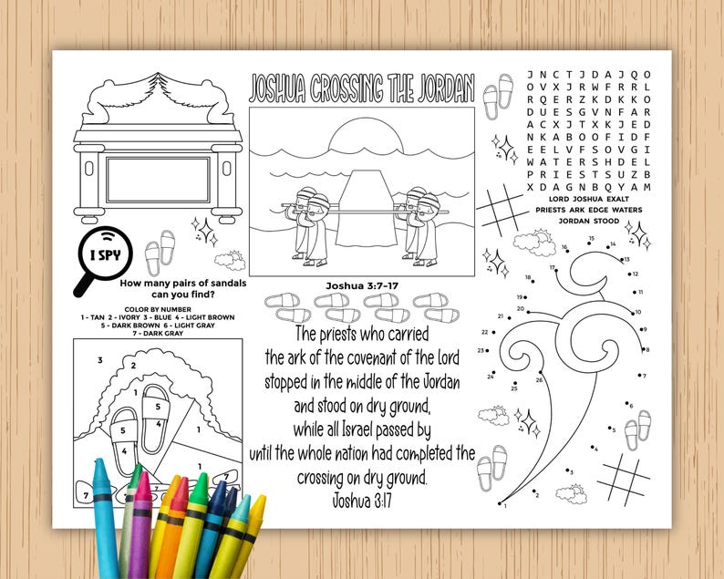 Joshua Crossing the Jordan Activity Sheet, Joshua 3:7-17, Sunday School ...