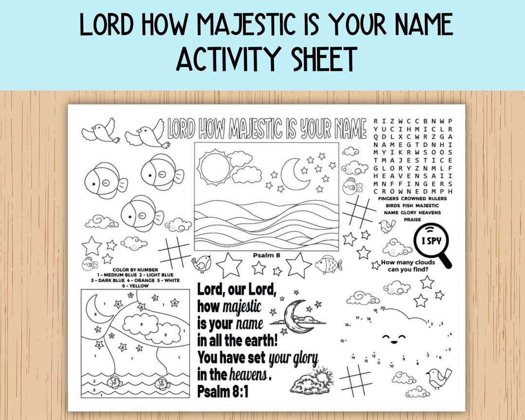 How Majestic is Your Name Activity Sheet, Psalm 8, Children's Church ...