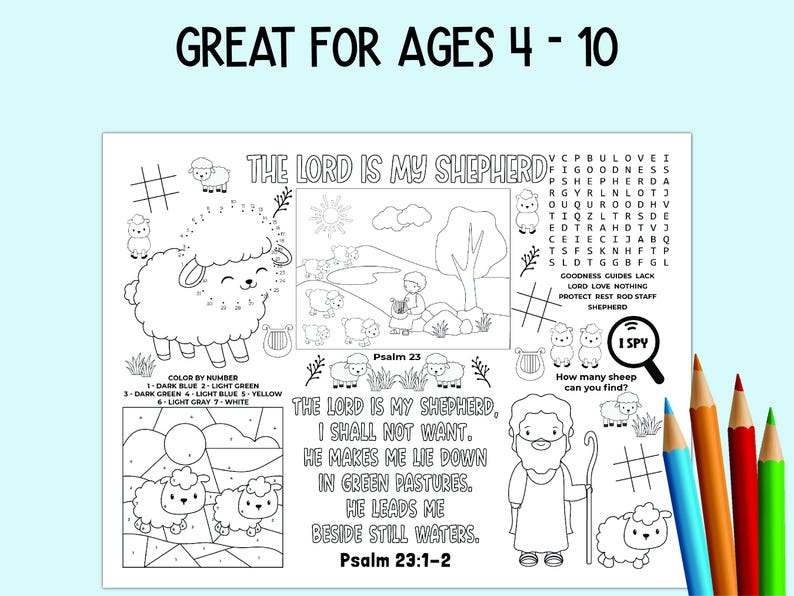 Psalm 23 Activity Sheet, Children's Church Activity, Bible Activity ...