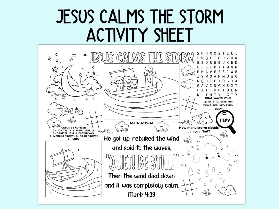 Jesus Calms the Storm Activity Sheet, Children's Church Activity, Bible ...