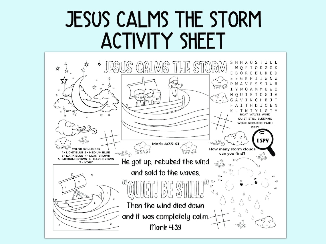Jesus Calms the Storm Activity Sheet, Children's Church Activity, Bible ...