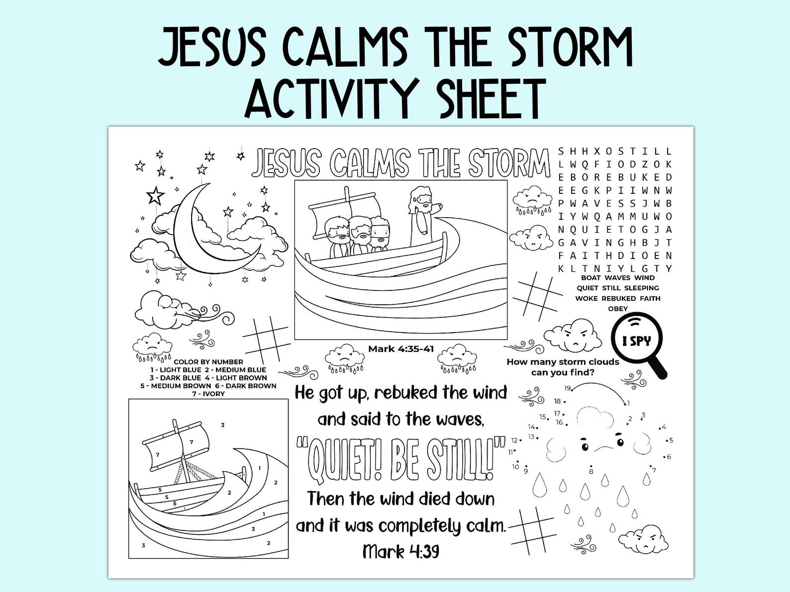 Jesus Calms the Storm Activity Sheet, Children's Church Activity, Bible ...
