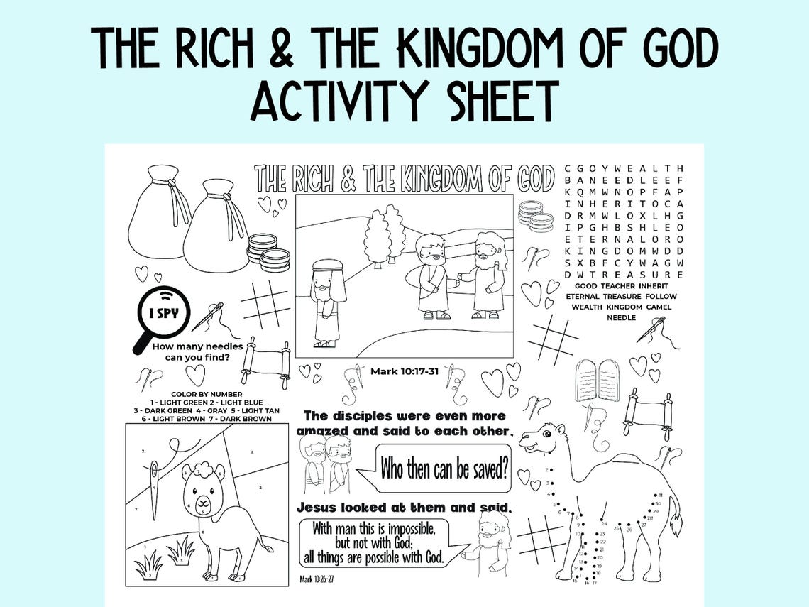 The Rich and the Kingdom of God Activity Sheet, Children's Church ...