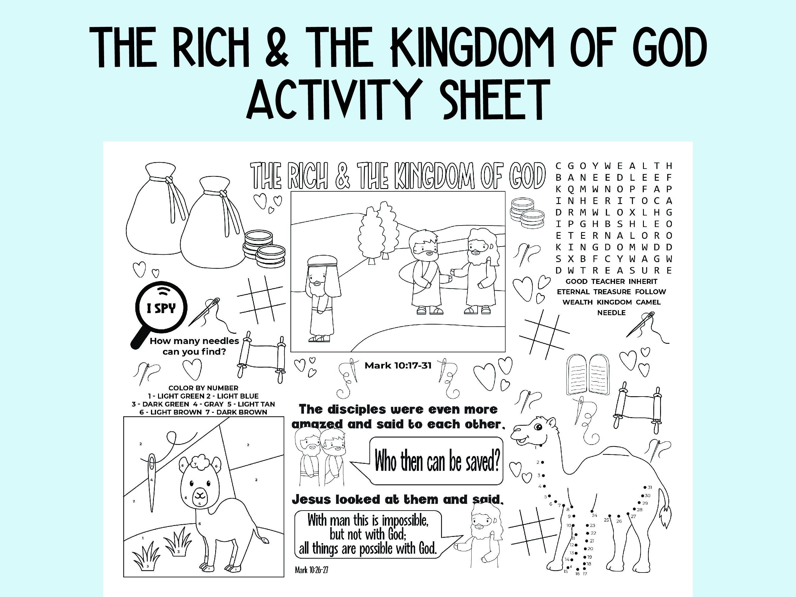 The Rich and the Kingdom of God Activity Sheet, Children's Church ...