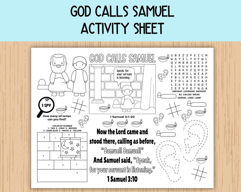 God Calls Samuel Activity Sheet, Samuel Listens, Children's Church ...