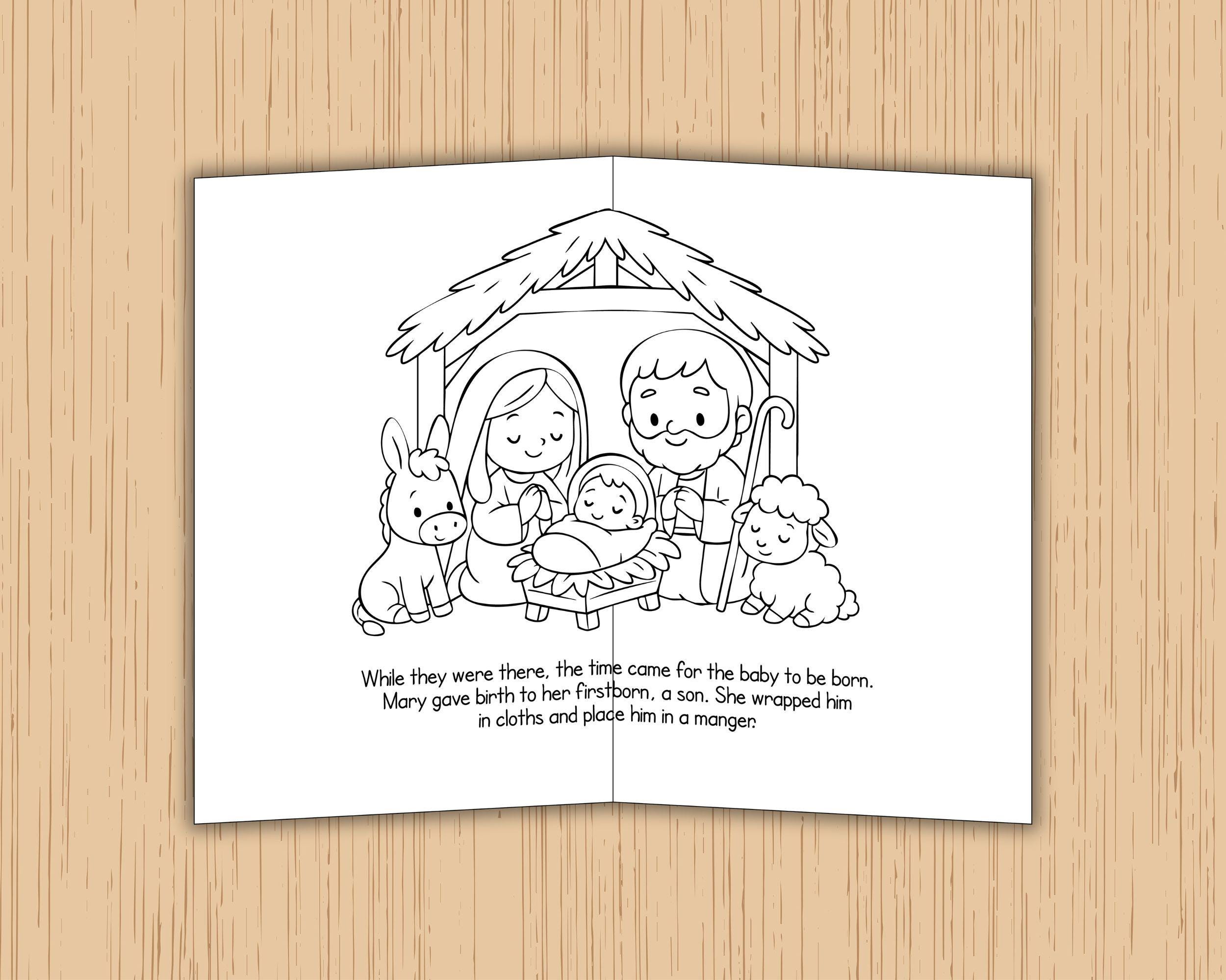 Nativity Mini Coloring Book, Birth of Jesus Craft, Christmas Coloring ...