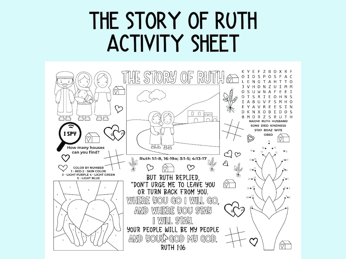 The Story of Ruth Activity Sheet, Children's Church, Bible Activity ...