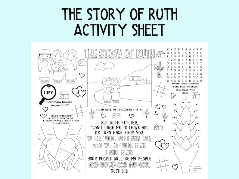 The Story of Ruth Activity Sheet, Children's Church, Bible Activity ...