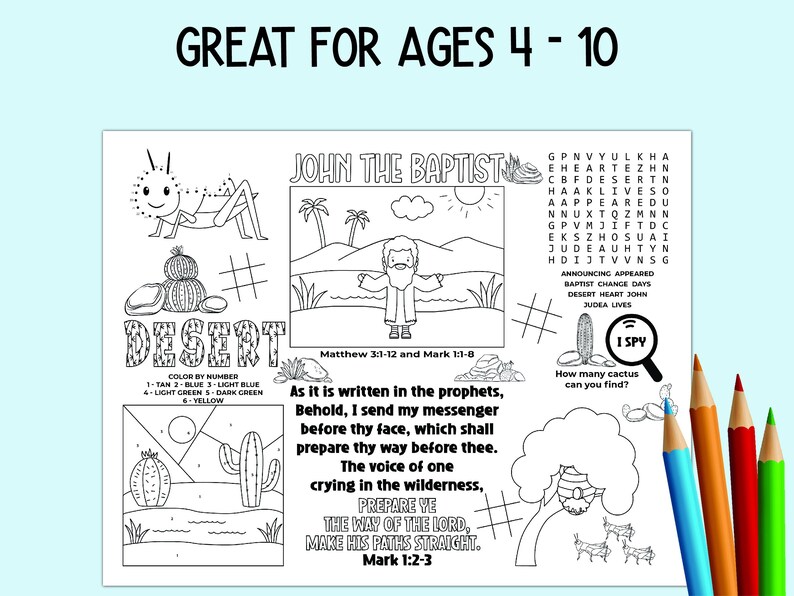 John the Baptist Activity Sheet, Children's Church Activity, Bible ...