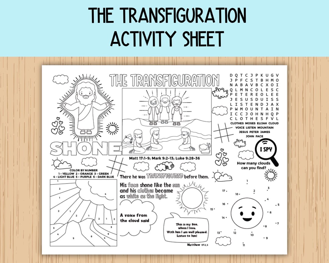 The Transfiguration Activity Sheet, Children's Church, Bible Activity ...