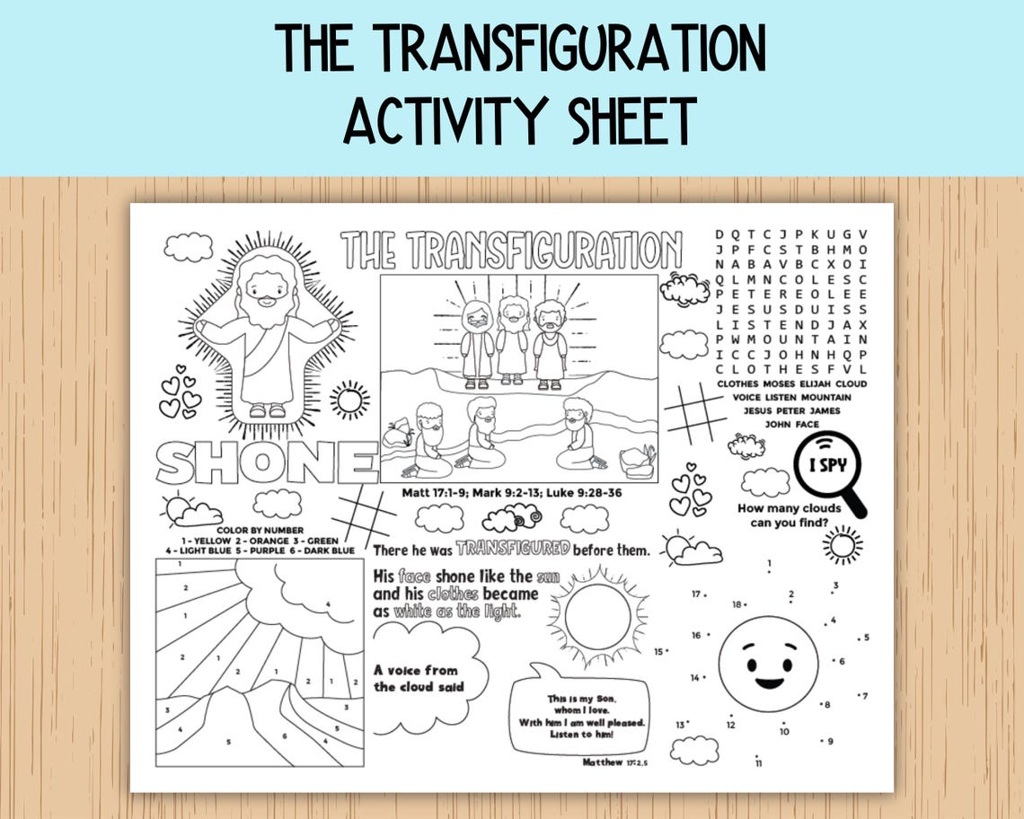 The Transfiguration Activity Sheet, Children's Church, Bible Activity ...