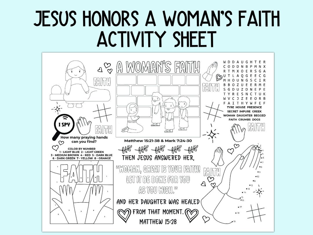 Jesus Honors a Woman's Faith Activity Sheet, Children's Church Activity ...