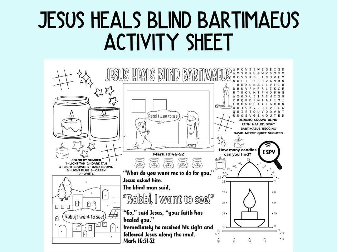 Jesus Heals Blind Bartimaeus Activity Sheet, Children's Church, Bible ...