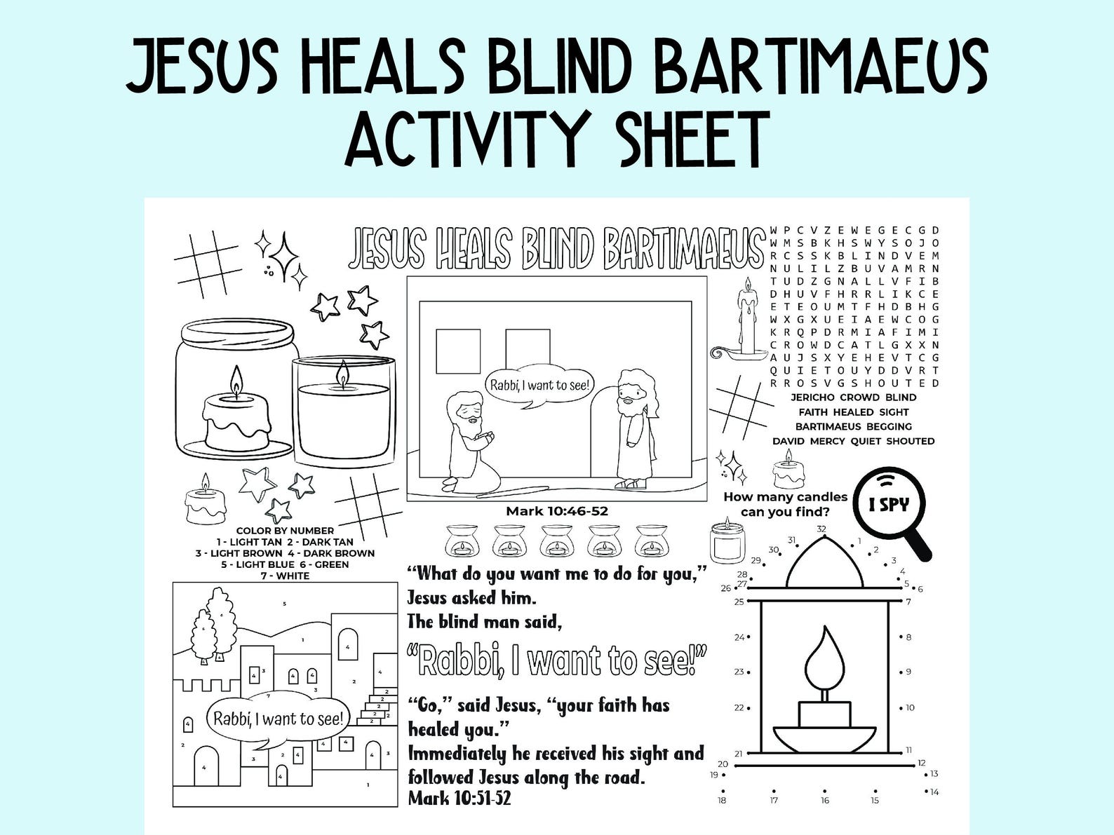 Jesus Heals Blind Bartimaeus Activity Sheet, Children's Church, Bible ...